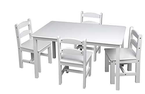 Gift Mark Childrens Table with Chairs - Set of 4 Wood Kid's Chairs and Rectangle Activity Table - Playroom Furniture (White Finish)