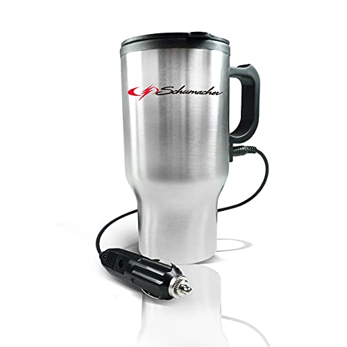 Schumacher 1228 Stainless Steel Travel Mug - Heats Using Your Car’s Power - 12V , Black