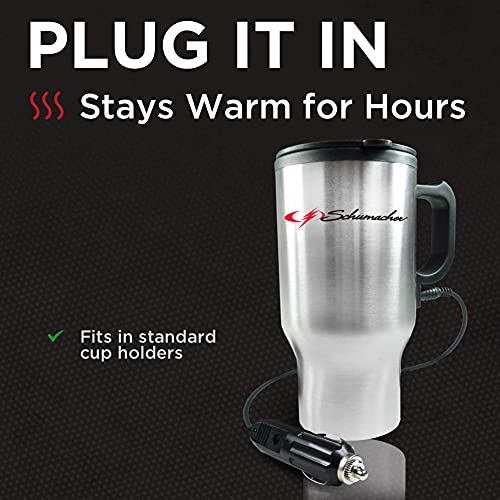 Schumacher 1228 Stainless Steel Travel Mug - Heats Using Your Car’s Power - 12V , Black