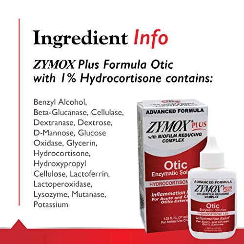 Zymox Advanced Formula Otic Plus Enzymatic Ear Solution for Dogs and Cats with 1% Hydrocortisone, 1.25oz