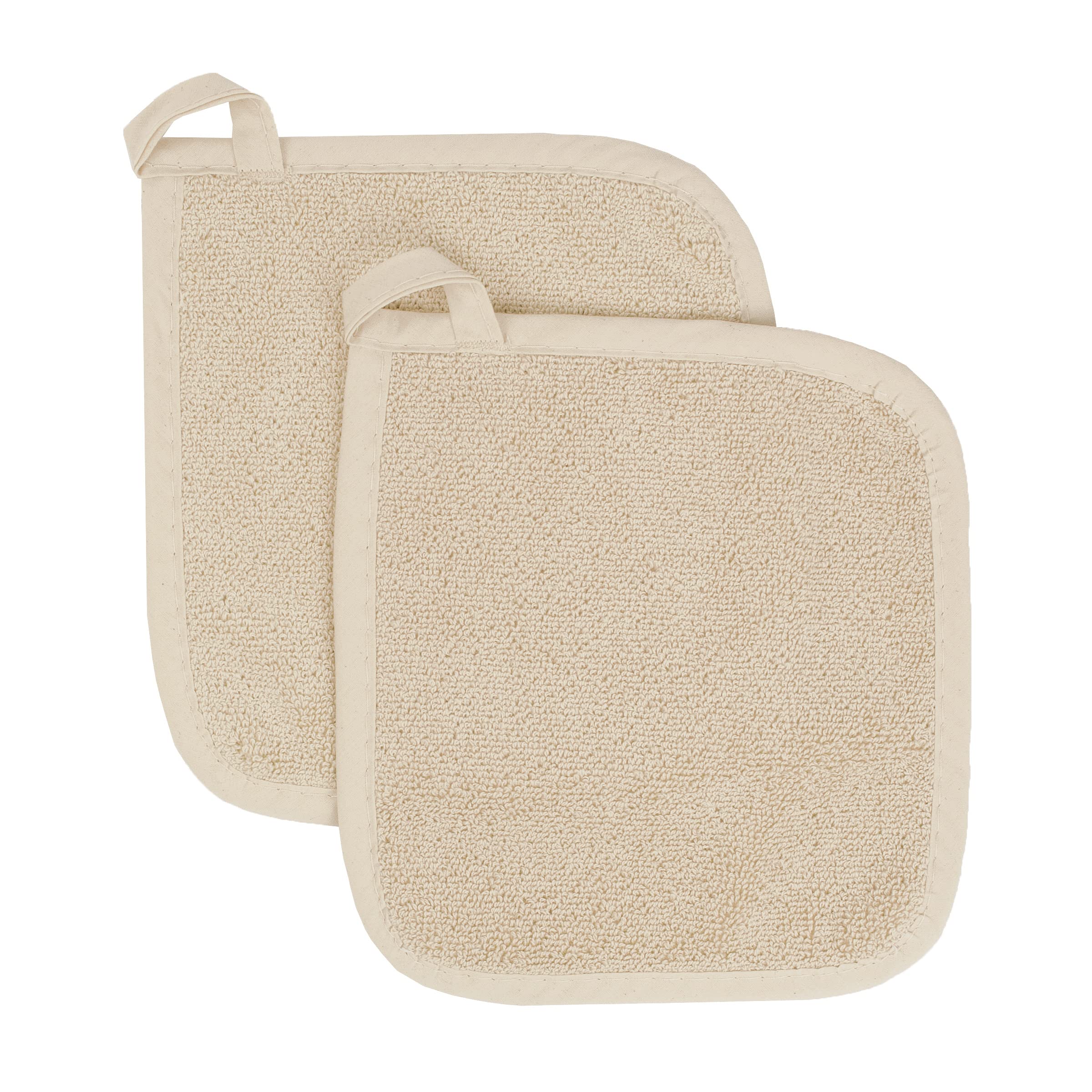 Ritz Premium Terry Pot Holders & Hot Pads Without Pocket (2-Pack), 8.5"x8.25", High Heat Resistance, 100% Cotton, Latte