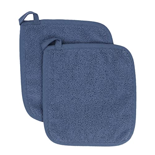 Ritz Premium Terry Pot Holders & Hot Pads Without Pocket (2-Pack), 8.5"x8.25", High Heat Resistance, 100% Cotton, Federal Blue