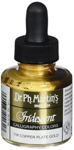 dr. ph. martin's iridescent calligraphy color (11r) ink bottle, copper plate gold