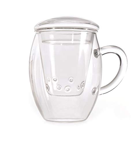 Creano - Tea Glass with Glass Infuser and Lid - Glass Mug with Strainer - Glass Filter - All-In-One - 14oz (400ml)