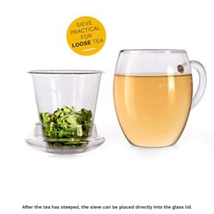 Creano - Tea Glass with Glass Infuser and Lid - Glass Mug with Strainer - Glass Filter - All-In-One - 14oz (400ml)