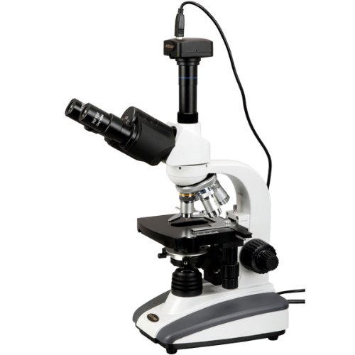 AmScope T360B-8M Digital Trinocular Compound Microscope, 40X-2000X Magnification, WF10x and WF20x Eyepieces, Brightfield, LED Illumination, Abbe Condenser, Double-Layer Mechanical Stage, Includes 8MP Camera with Reduction Lens and Software