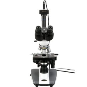 AmScope T360B-8M Digital Trinocular Compound Microscope, 40X-2000X Magnification, WF10x and WF20x Eyepieces, Brightfield, LED Illumination, Abbe Condenser, Double-Layer Mechanical Stage, Includes 8MP Camera with Reduction Lens and Software