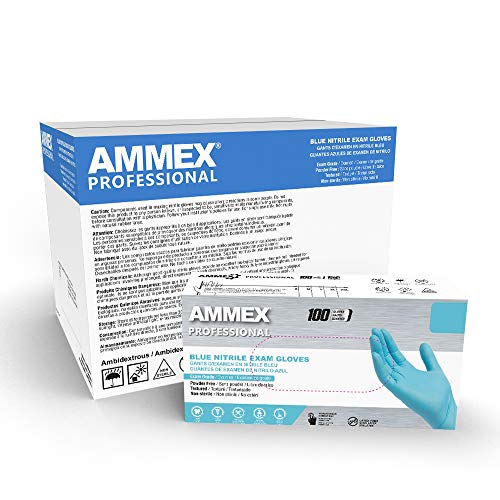 AMMEX Blue Nitrile Exam Gloves, Case of 1000, 3 Mil, Size X-Large, Latex Free, Powder Free, Textured, Disposable, Non-Sterile, Food Safe, APFN48100