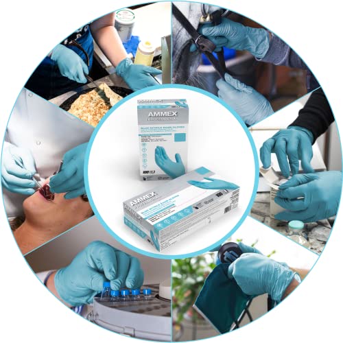 AMMEX Blue Nitrile Exam Gloves, Case of 1000, 3 Mil, Size X-Large, Latex Free, Powder Free, Textured, Disposable, Non-Sterile, Food Safe, APFN48100