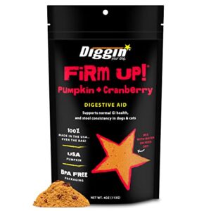 diggin’ your dog firm up pumpkin for dogs & cats with cranberry, 100% made in usa, pumpkin powder for dogs, digestive support, apple pectin, fiber, healthy stool, 4 oz