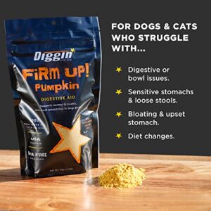 Diggin’ Your Dog Firm Up Pumpkin for Dogs & Cats, 100% Made in USA, Pumpkin Powder for Dogs, Digestive Support, Apple Pectin, Fiber, Healthy Stool, 4 oz