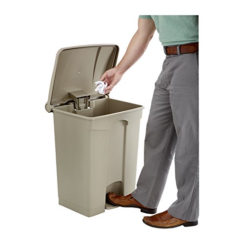 Safco Products Plastic Step-On Trash Can 9922TN; Tan; Hands-Free Disposal; 17-Gallon Capacity