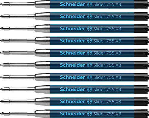 Schneider Slider 755 XB (Extra Broad) Ballpoint Pen Refill, 1.4 mm, ISO Format G2, Black Ink, Box of 10 Refills (175501)