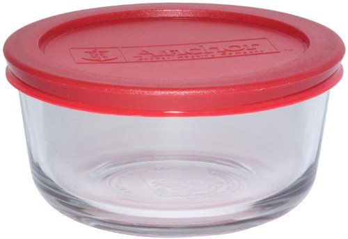 Anchor Hocking Classic Glass Food Storage Container with Lid, Red, 2 Cup