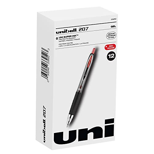 uni-ball 33952 Signo Gel 207 Roller Ball Retractable Gel Pen Red Ink Medium Dozen