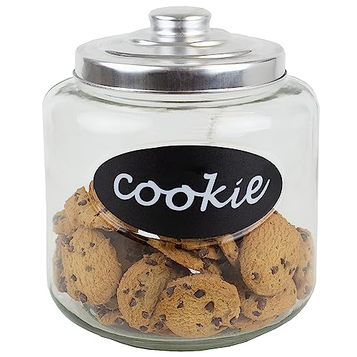 Home Basics Large Capacity Glass Cookie, Pasta, Sugar, Flour, Cereal, Jar with Secure Metal Lid and Decorative Jar Label