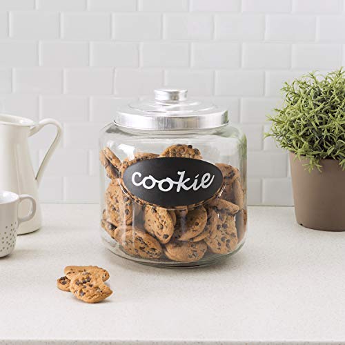 Home Basics Large Capacity Glass Cookie, Pasta, Sugar, Flour, Cereal, Jar with Secure Metal Lid and Decorative Jar Label