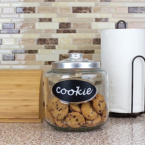 Home Basics Large Capacity Glass Cookie, Pasta, Sugar, Flour, Cereal, Jar with Secure Metal Lid and Decorative Jar Label