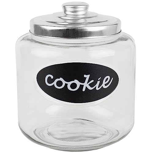 Home Basics Large Capacity Glass Cookie, Pasta, Sugar, Flour, Cereal, Jar with Secure Metal Lid and Decorative Jar Label