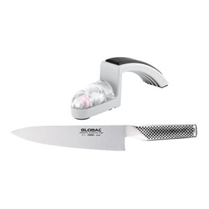 global knives 8" chef's knife (g-2) with 220/gb knife sharpener set