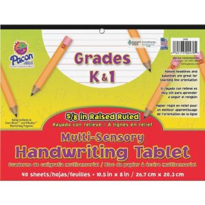 pacon multi-sensory raised ruled tablet, white, 5/8" x 5/16" x 5/16" ruled 10-1/2" x 8", ruled long, 40 sheets