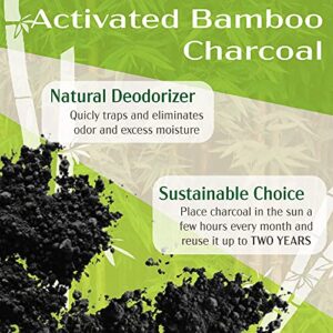 BambooMN Granulated Bamboo Charcoal Odor Absorber Bag in Decorative 4" Green Cylinder, 2 Sets