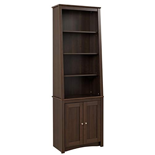 PREPAC Espresso Tall Slant-Back Bookcase with 2 Shaker Doors