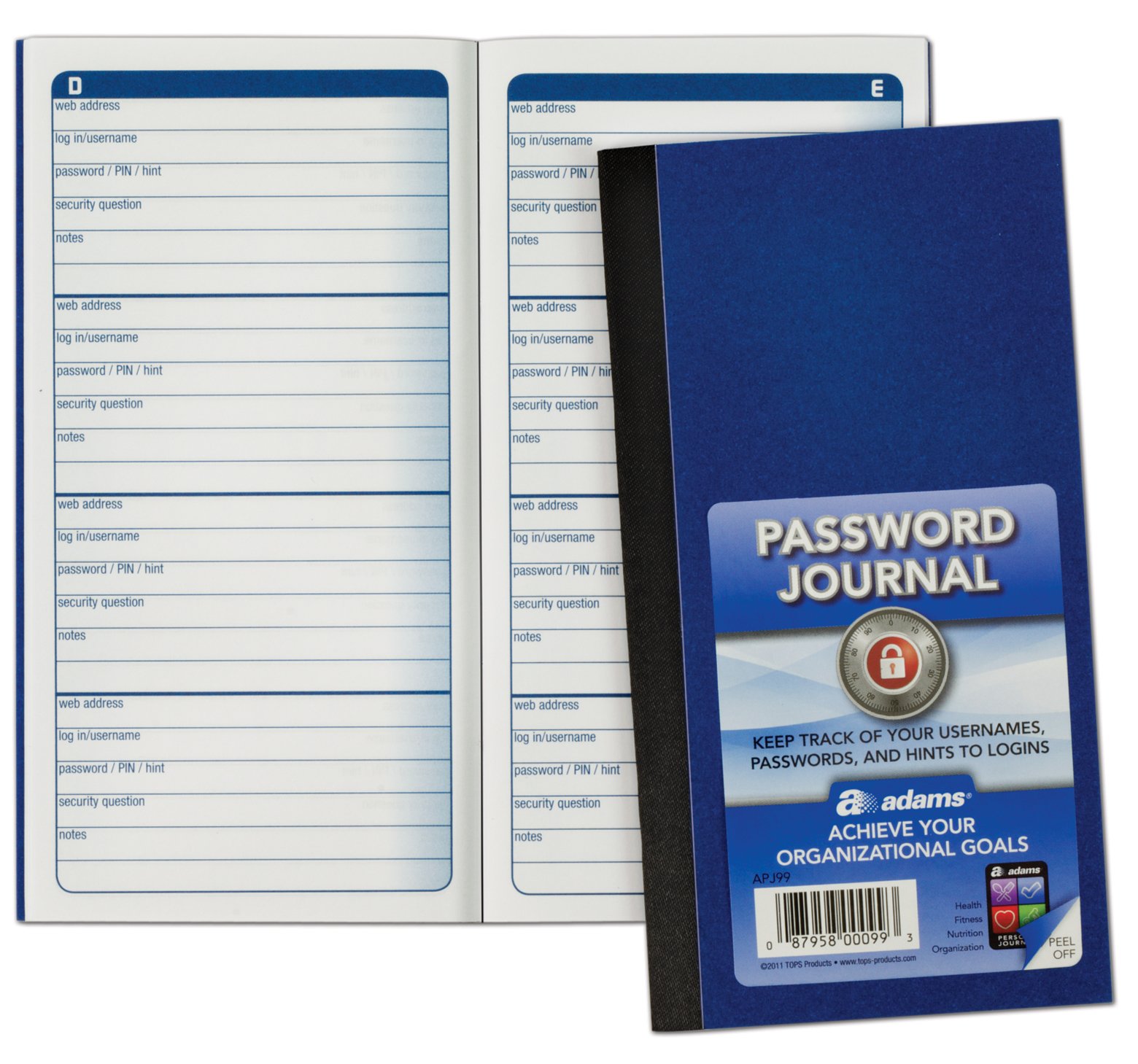 Adams Password Journal, 6.25 x 3.25 Inches (APJ99), Blue