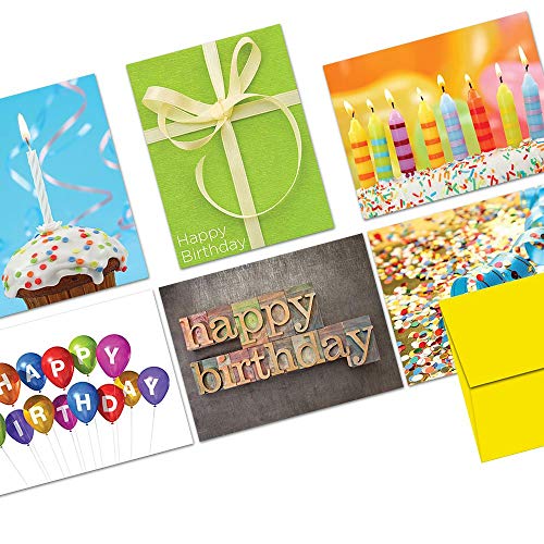 Note Card Cafe Happy Birthday Card Assortment with Yellow Envelopes | 72 Pack | 6 It's Your Birthday Designs | Blank Inside, Glossy Finish | Bulk Set for Greeting Cards, Occasions, Birthdays