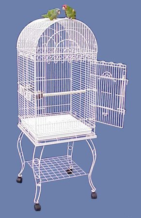 Hana Hut Dometop Bird Cage with Stand - 20" X 20" X 59" - 5/8" Bar Spacing - Silver Vein