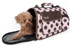 pet life folding zippered casual airline approved fashion travel pet dog carrier with bottle holder, medium, plaid