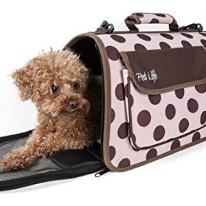 PET LIFE Folding Zippered Casual Airline Approved Fashion Travel Pet Dog Carrier with Bottle Holder, Medium, Plaid