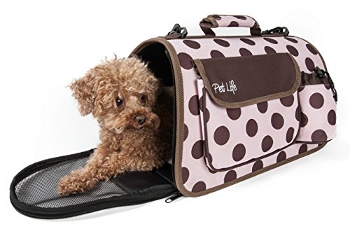 PET LIFE Folding Zippered Casual Airline Approved Fashion Travel Pet Dog Carrier with Bottle Holder, Medium, Plaid