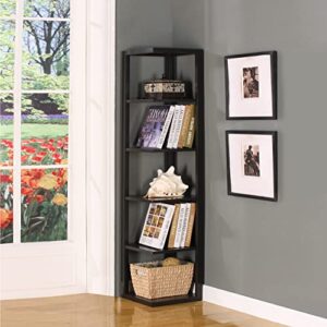 king's brand wood wall corner 5-tier bookshelf case, espresso finish