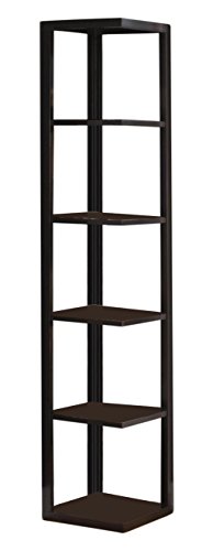 King's Brand Wood Wall Corner 5-Tier Bookshelf Case, Espresso Finish