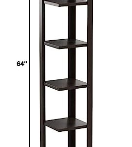 King's Brand Wood Wall Corner 5-Tier Bookshelf Case, Espresso Finish