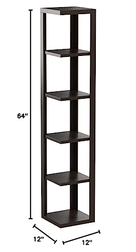 King's Brand Wood Wall Corner 5-Tier Bookshelf Case, Espresso Finish