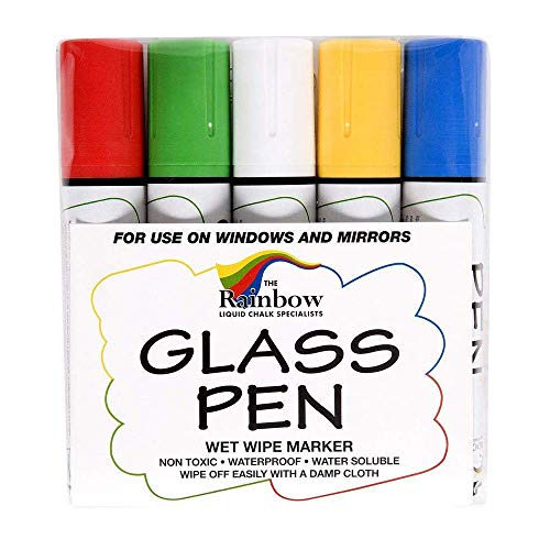 Glass Pen Window Marker: Jumbo Liquid Chalk Window Markers for Glass Washable, Car Marker or Mirror Paint Pen - Car Windows, Mirror, Storefront Windows, Parade & Party, Holiday (5 Pens - Wide Tip)