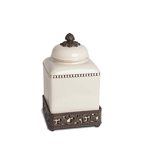 GG Collection Small Cream Ceramic Canister with Metal Base