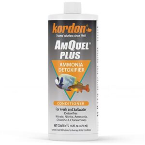 kordon amquel plus aquarium water conditioner - instantly detoxifies ammonia, nitrite, nitrate, and chlorine remover for freshwater & saltwater aquariums, 16 ounces