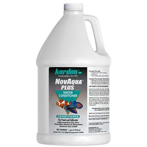 kordon novaqua plus - freshwater & saltwater aquarium water conditioner – instantly detoxifies chlorine, chloramines, & heavy metals, replaces fish slime coat, reduces fish stress, 1-gallon