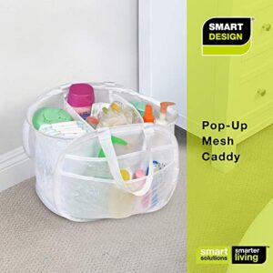 Smart Design Pop-Up Shower Caddy w/ 7 Compartments & Strap Handles - VentilAir Mesh Material - Home Organization (Holds 3 Loads) (9 x 12 Inch) [White]