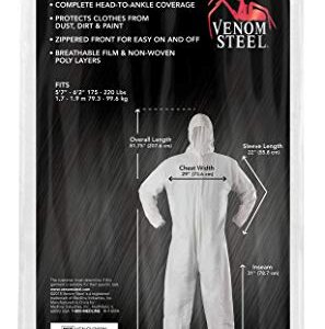 Venom Steel Disposable Heavy Duty Coverall, Hooded with Elastic Wrist and Ankles, L/XL Size, White