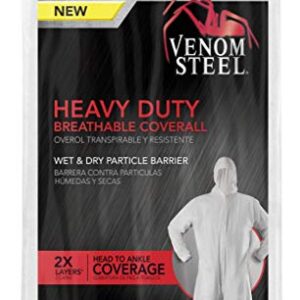 Venom Steel Disposable Heavy Duty Coverall, Hooded with Elastic Wrist and Ankles, L/XL Size, White