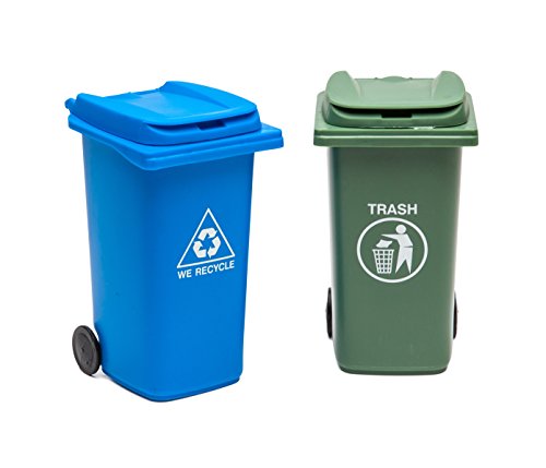 BigMouth Inc. Mini Trash Can and Recycle Can Desk Set, Novelty Office Desk Accessories with Closable Tops and Real Wheels