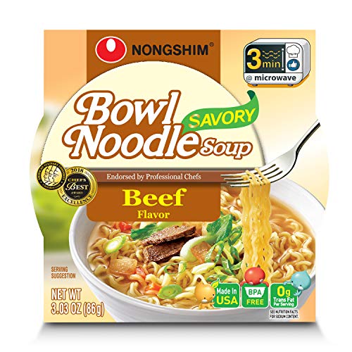 NongShim Bowl Noodle Soup, Beef, 3.03 Ounce (Pack of 12)