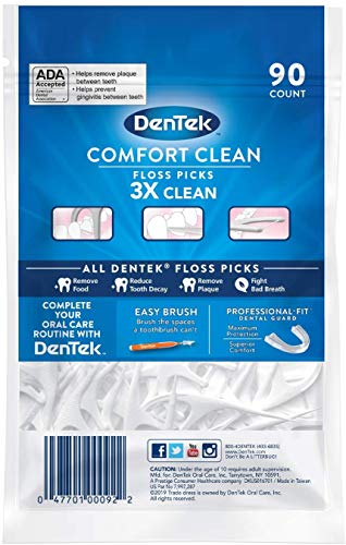 DenTek Comfort Clean Floss Picks for Sensitive Teeth, Soft and Silky Ribbon, 90 count Each (Pack of 1)