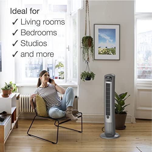 Lasko Portable Electric 42" Oscillating Tower Fan with Fresh Air Ionizer, Timer and Remote Control for Indoor, Bedroom and Home Office Use, Silver 2551