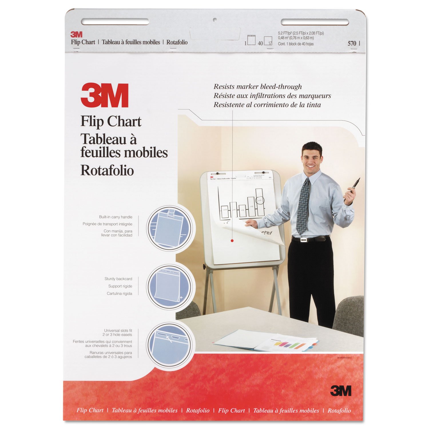 3M 570 Professional Flip Chart Pad, Unruled, 25 X 30, White, 40 Sheets, 2/Carton