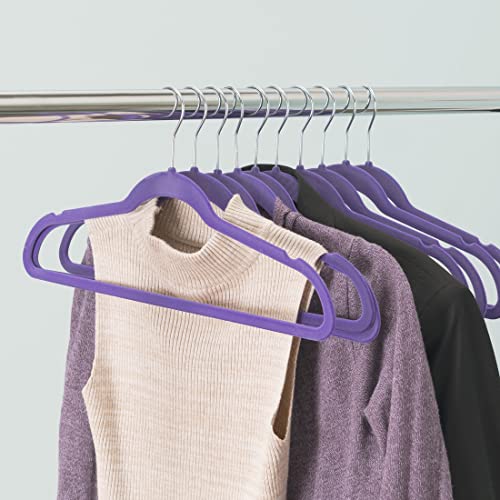 Sunbeam Slip-Proof Snag-Free Ultra Slim Velvet Hanger with Rotating Steel Hook (Pack of 10) (PURPLE)